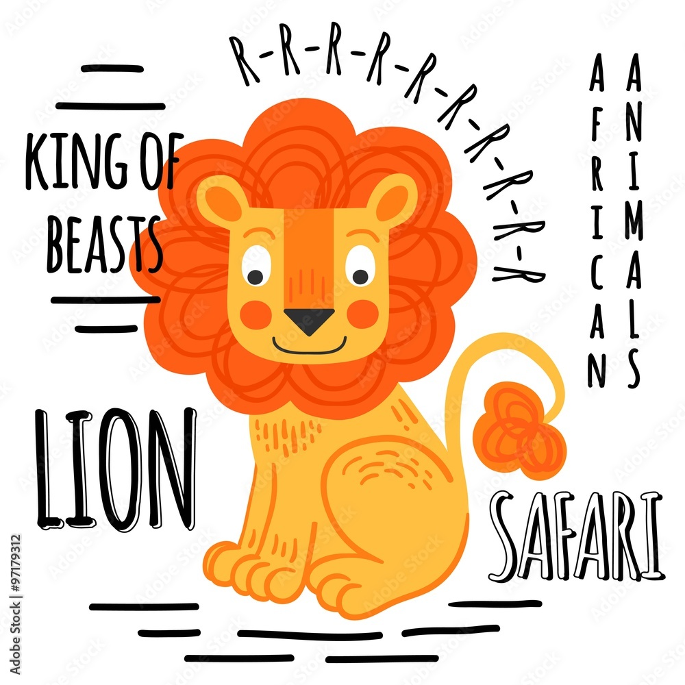 Lion red with lettering on a white background isolated. Stock Vector ...