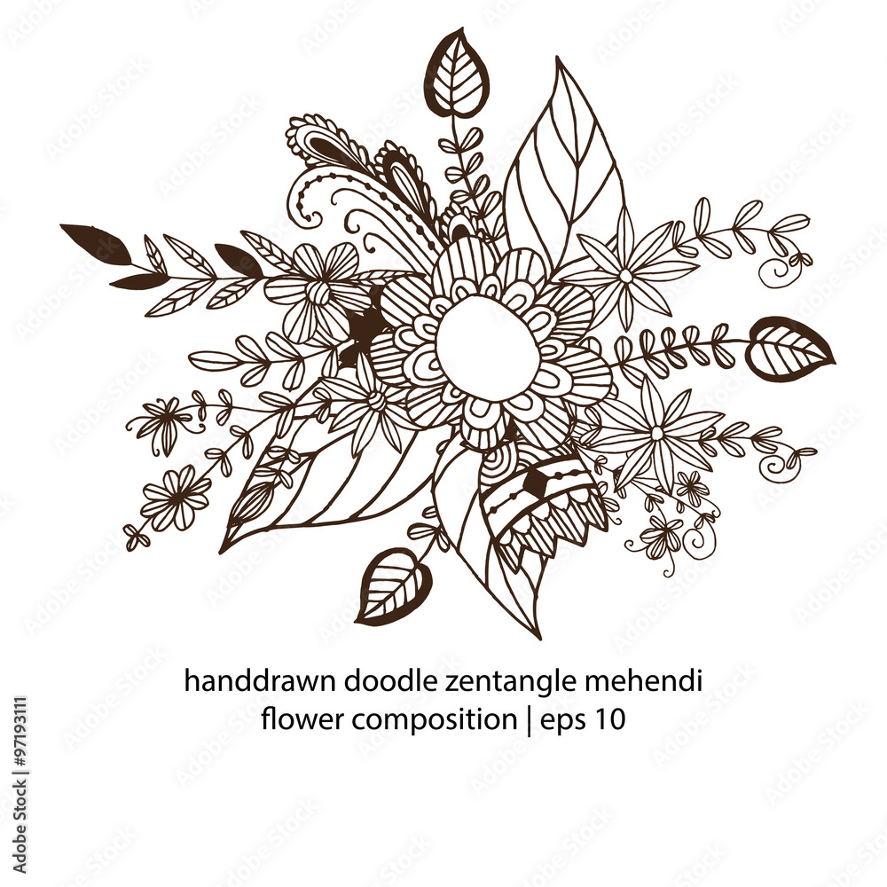Hand drawn zentangle flower composition. Vector elements for colorbooks ...