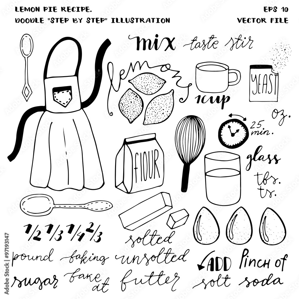 Step by step doodle pastry baking recipe. vector de Stock | Adobe Stock