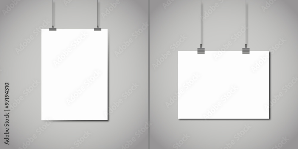 Blank white horizontal and vertical page hanging Stock Vector | Adobe Stock