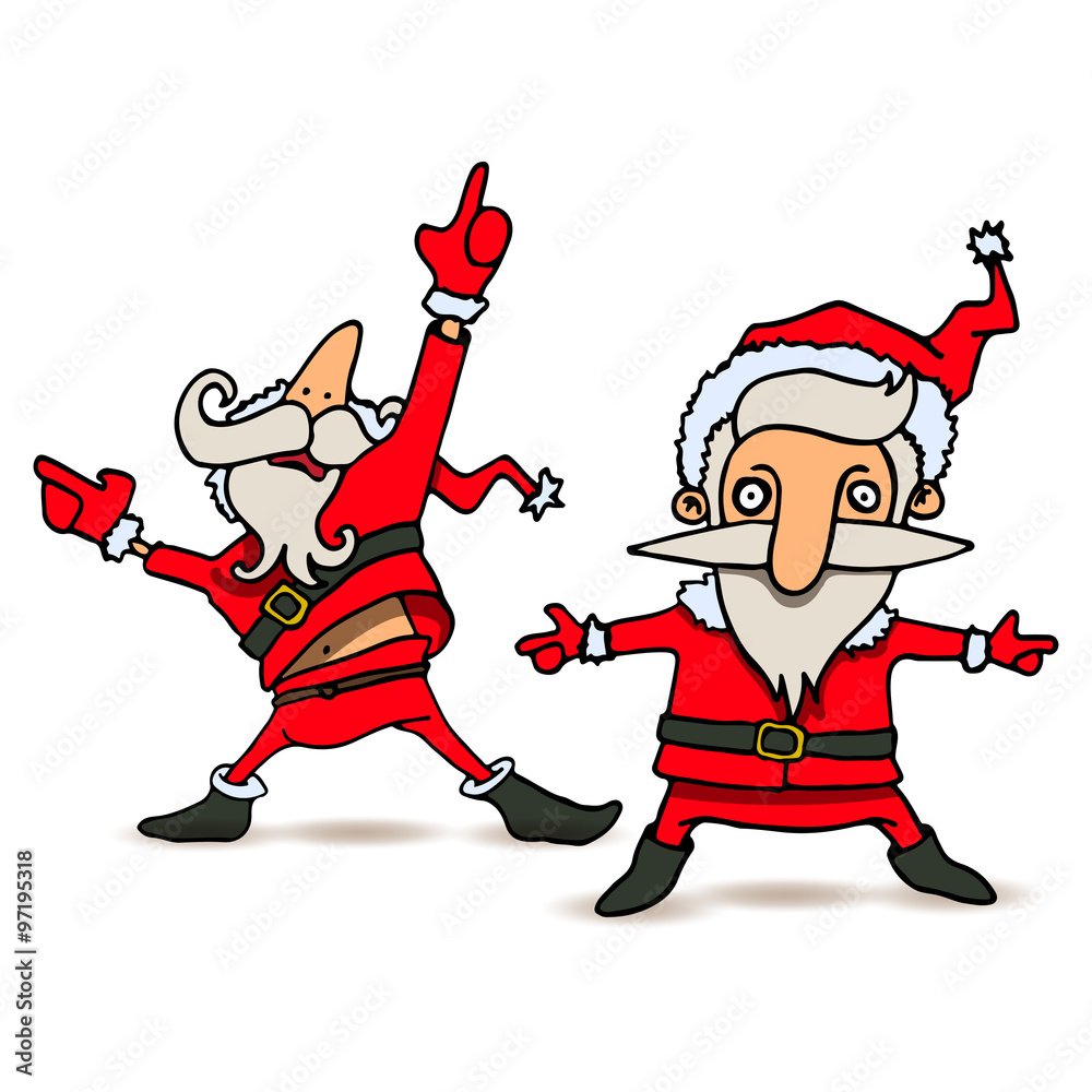 cartoon illustration of dancing Santa Claus in various poses Stock ...