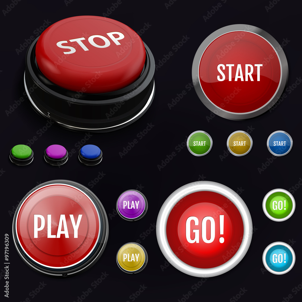 Red realistic button stop. Set colorful button. Can be use for b Stock ...