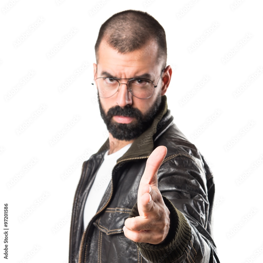 Pimp man making gun gesture Stock Photo | Adobe Stock