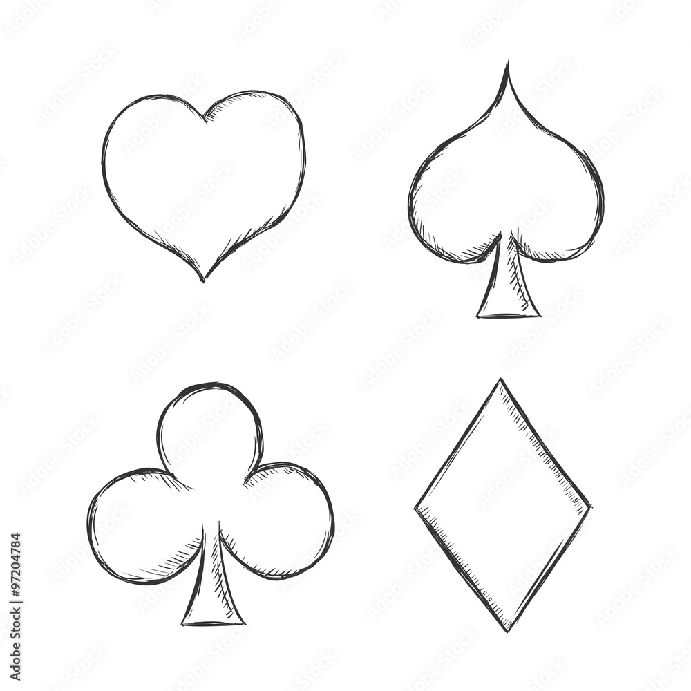 Vector Set of Sketch Playing Cards Suits Signs Stock Vector | Adobe Stock