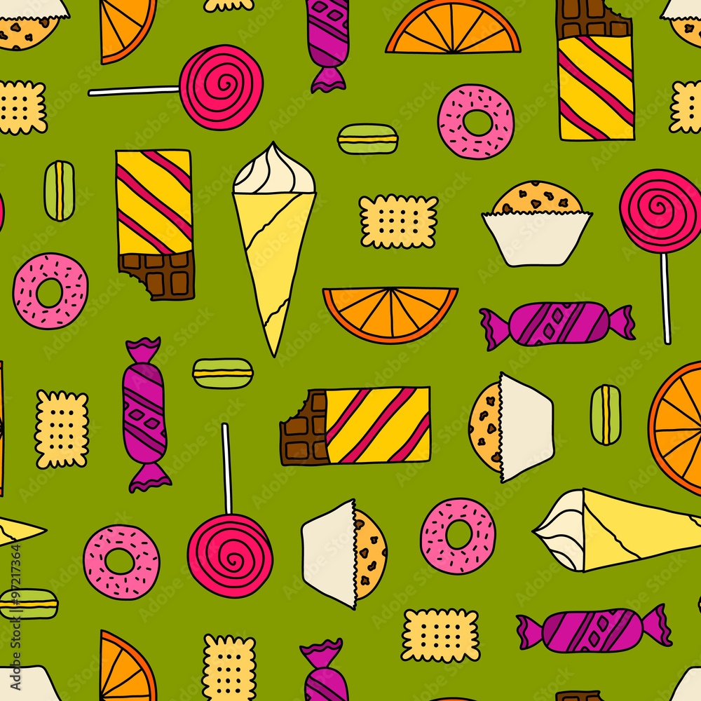 Seamless texture with sweets Stock Vector | Adobe Stock