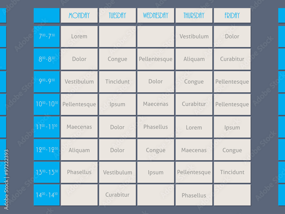 Blue timetable template flat style Vektor Stok | Adobe Stock