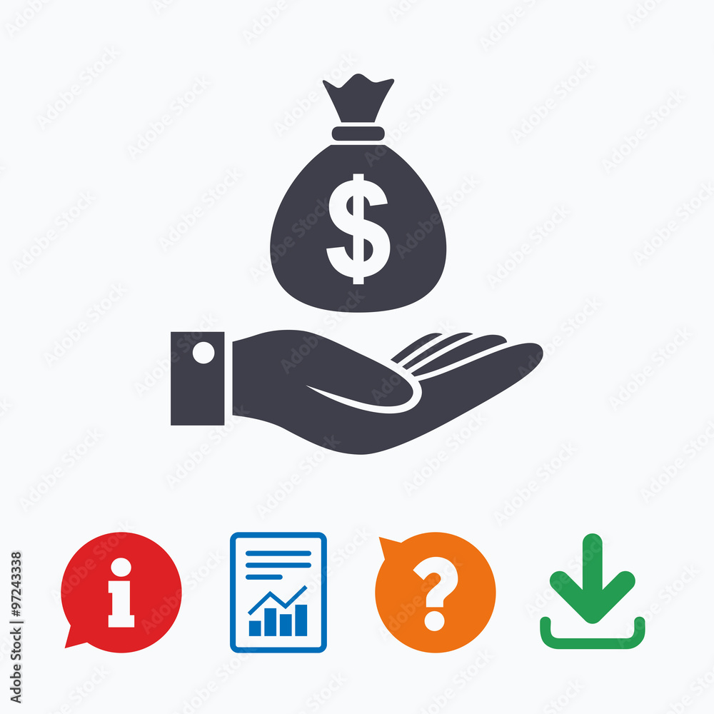 Dollar and hand sign. Palm holds money bag. Stock Vector | Adobe Stock