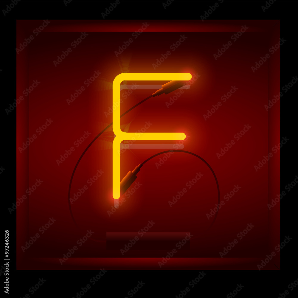 Realistic neon letter F vector illustration. Glowing font. Stock ...