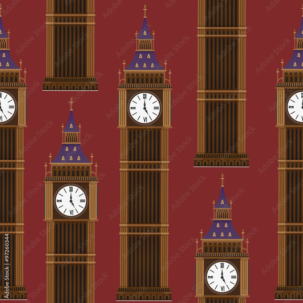 Sketch Big Ben, vector vintage seamless pattern Stock Vector | Adobe Stock