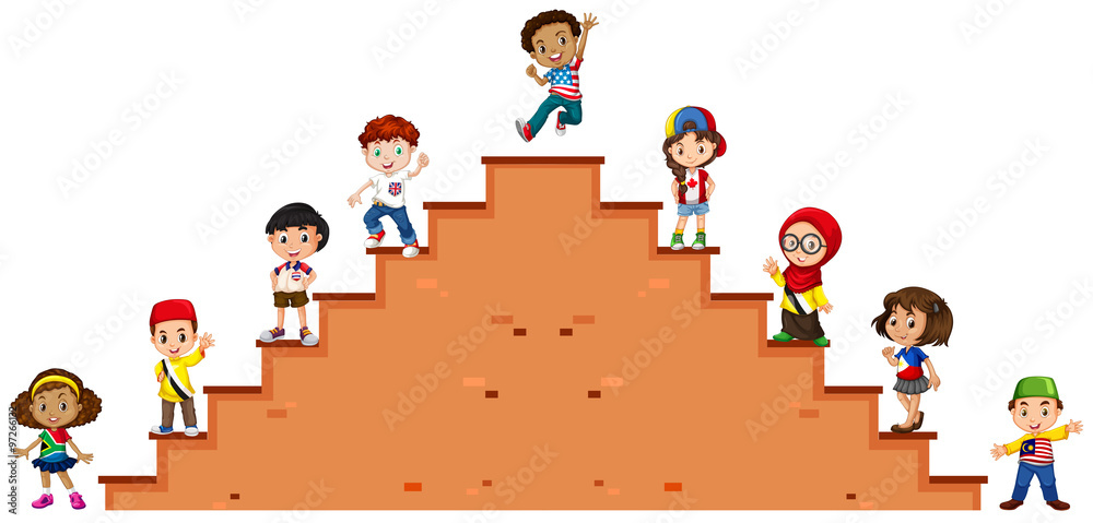 Children standing on the stairs Stock Vector | Adobe Stock