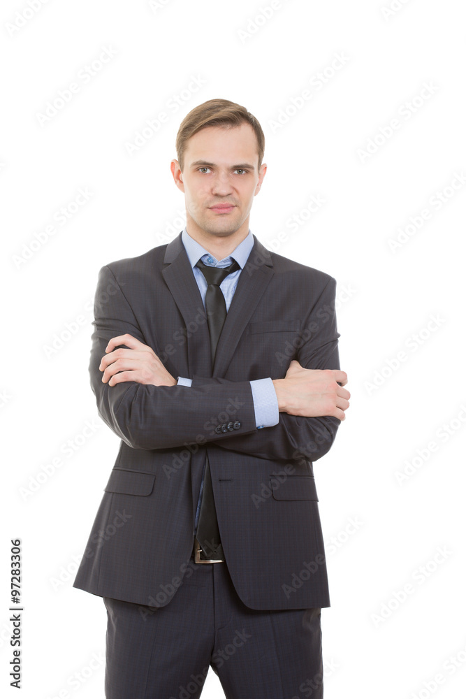 body language. man in business suit isolated white background. Training ...