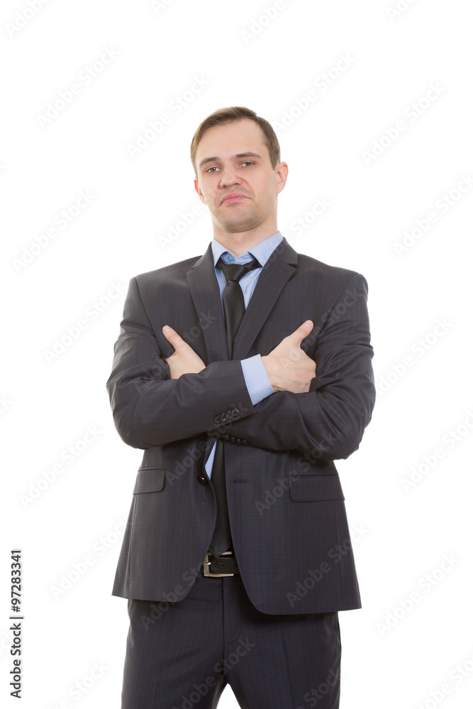 body language. man in business suit isolated white background. Training ...
