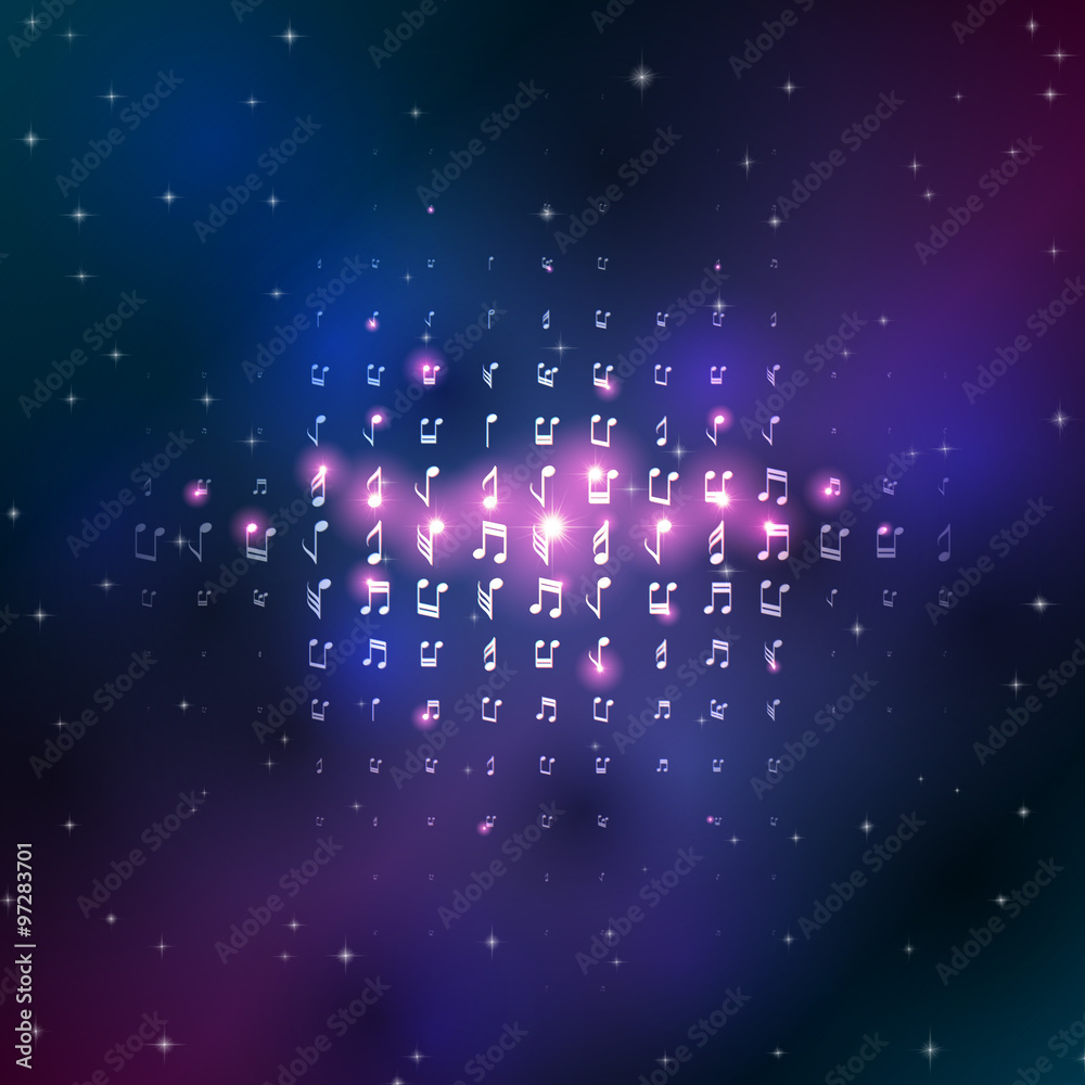 Music notes in space background with shiny stars Stock Vector | Adobe Stock