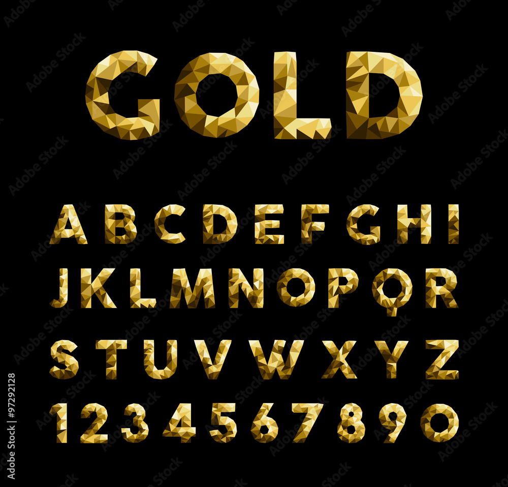 Gold low poly font typeface elegant numbers abc Stock Vector | Adobe Stock