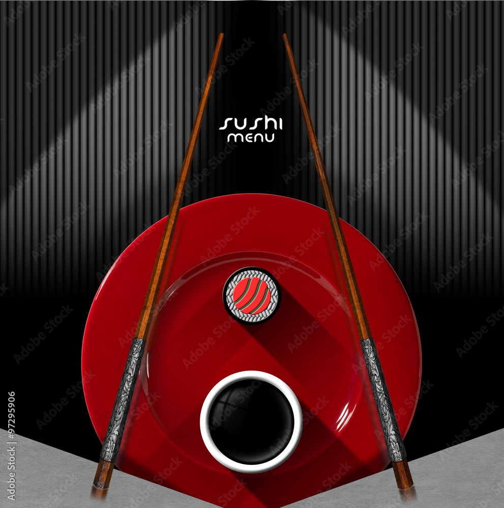 Sushi Menu Design / Sushi menu design with a red plate with a bowl of ...