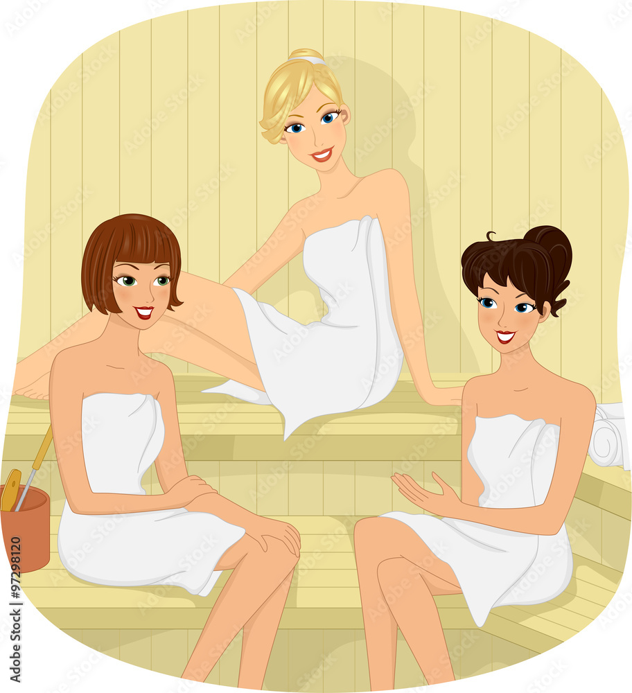 Girls Friends Sauna Stock Vector | Adobe Stock