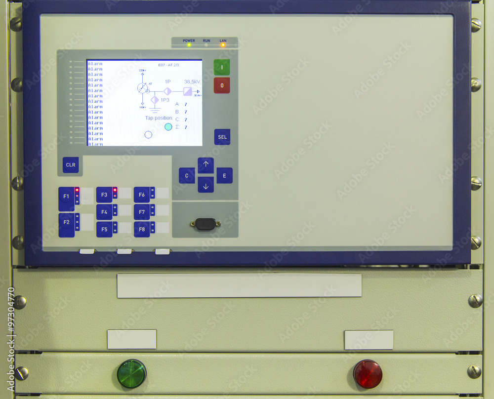 Display and buttons on control panel of electronic control device ...
