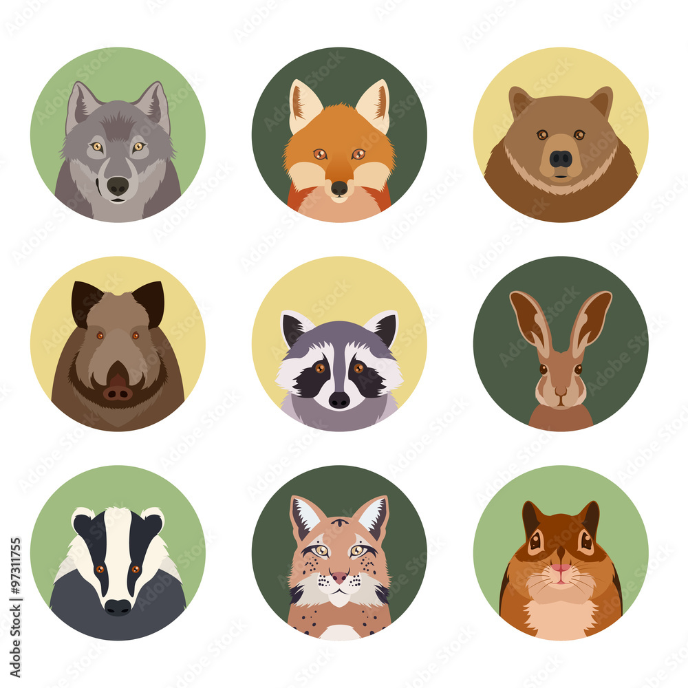 Poster Set of flat animal icons – Wall Art | UkPosters