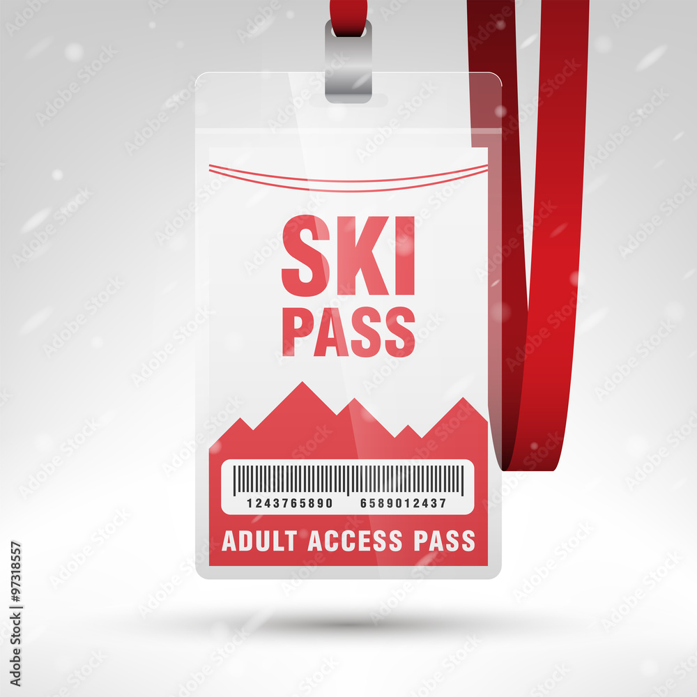 Ski pass vector illustration. Blank ski pass template with barcode in ...