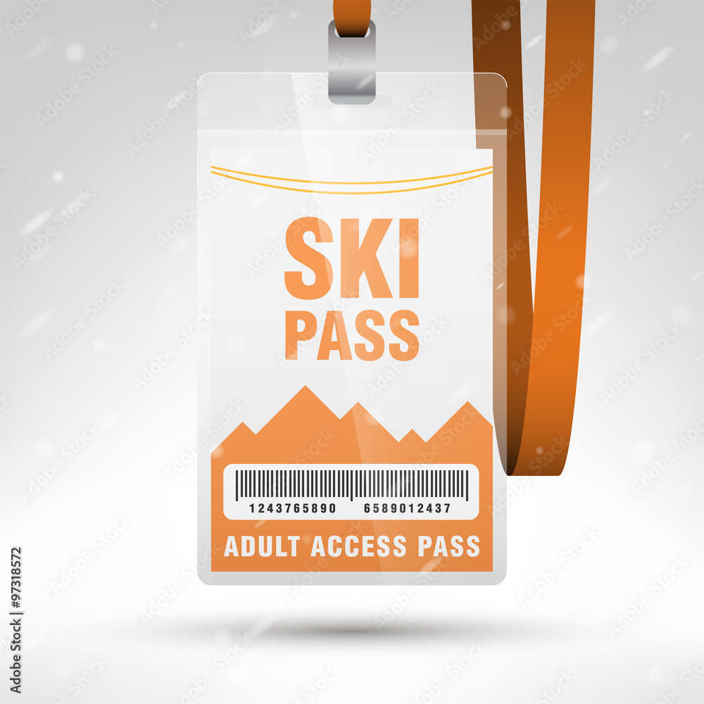 Ski pass vector illustration. Blank ski pass template with barcode in ...