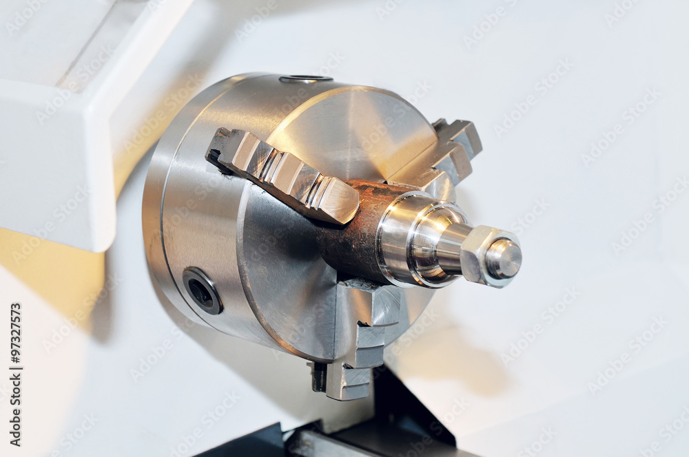Spindle and a clamping mechanism for turning lathe. Stock Photo | Adobe ...