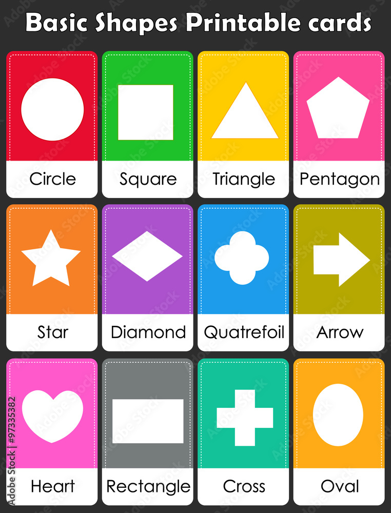 Geometric shapes flash cards Stock Vector | Adobe Stock