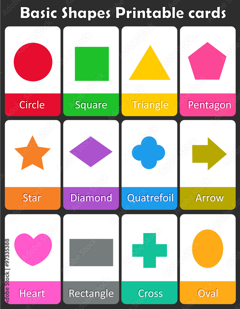 Geometric shapes flash cards Stock Vector | Adobe Stock