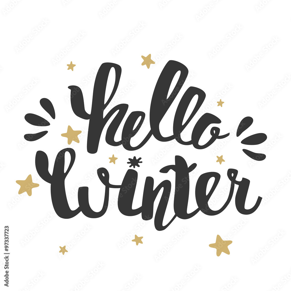 Hello Winter Text Vector Brush Lettering Hello Winter Vector Card Design With Custom