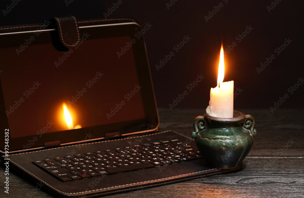 Candle Near Laptop Stock-Foto | Adobe Stock