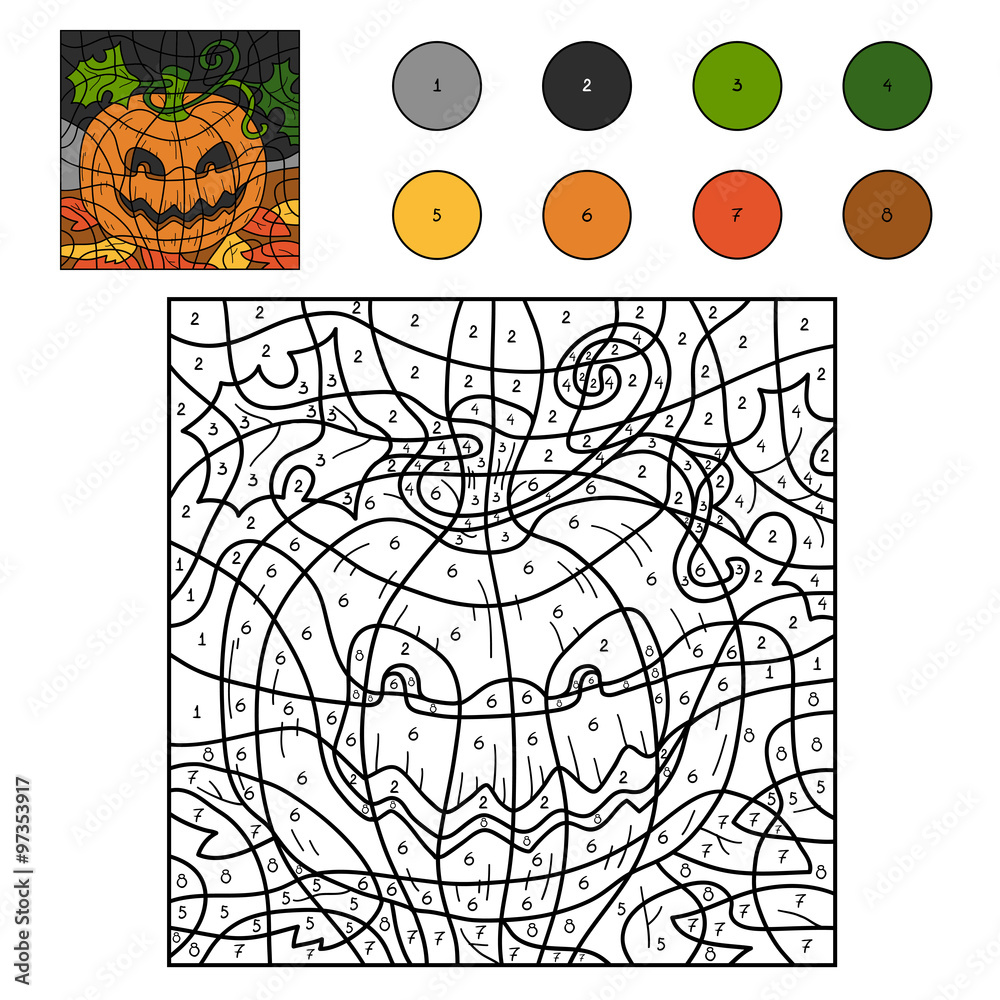 Color by numbers: Halloween pumpkin Stock Vector | Adobe Stock
