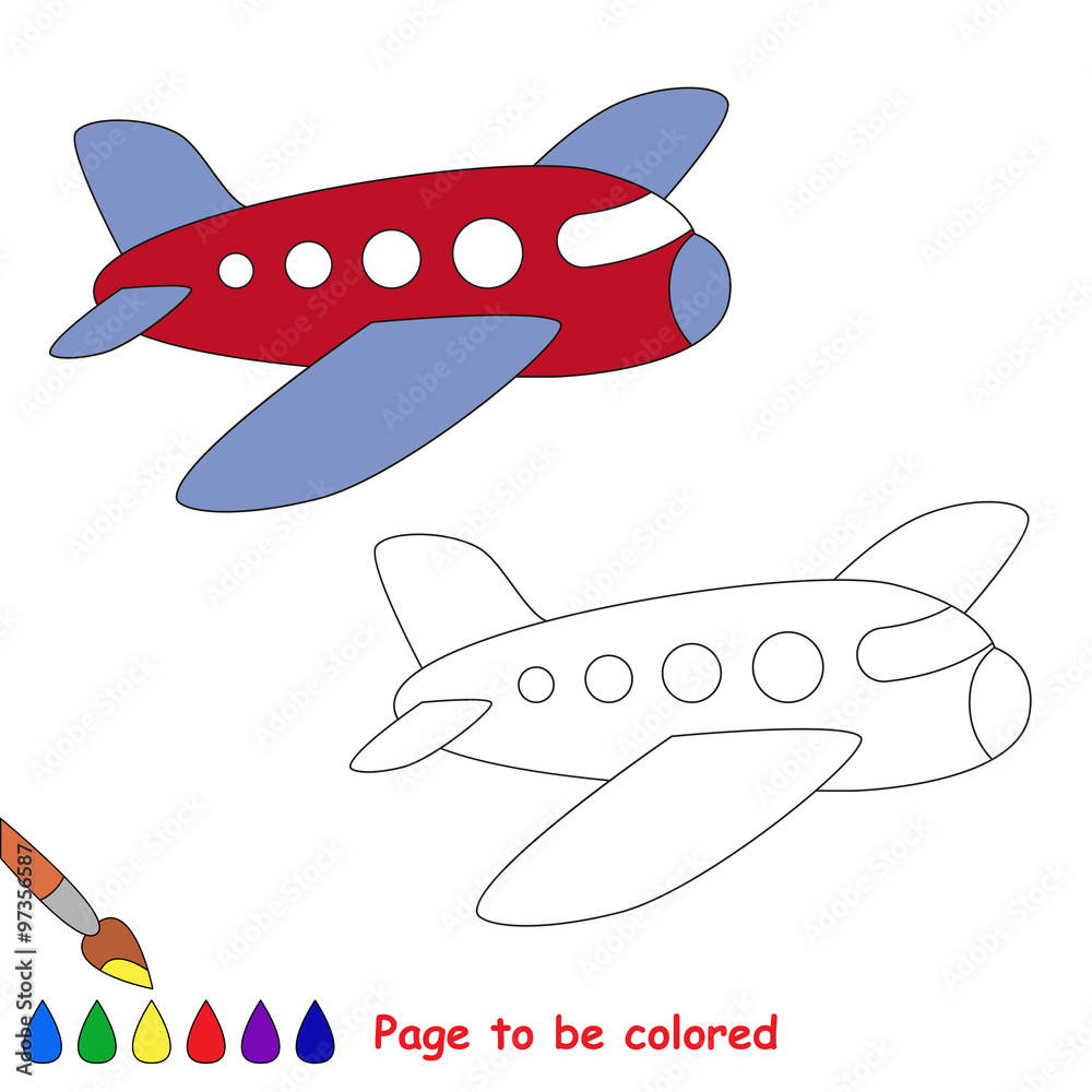 Airplane in vector cartoon to be colored. Stock Vector | Adobe Stock