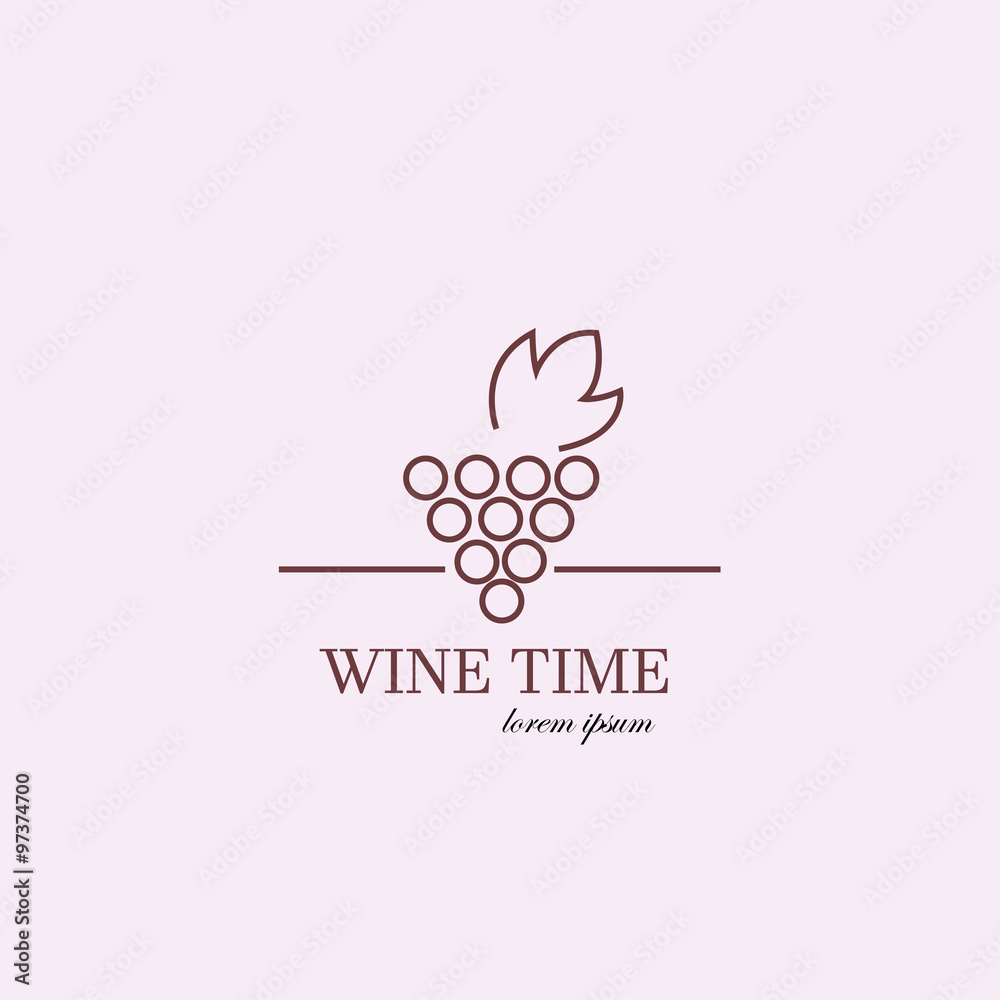Wine Time. Vector illustration. Logo made in pink and red colors. Can ...