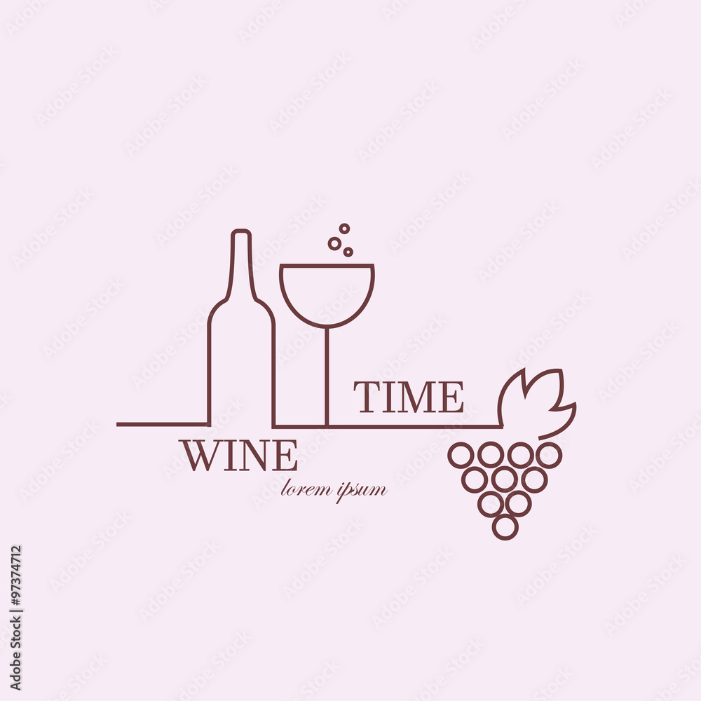 Wine Time. Vector illustration. Logo made in pink and red colors. Can ...