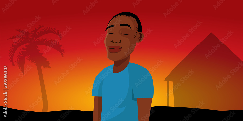 cartoon vector illustration of an African boy dreaming Stock Vector ...