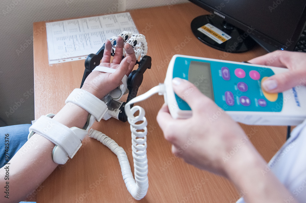 Device for recovery after injuries and limb fractures Stock Photo ...