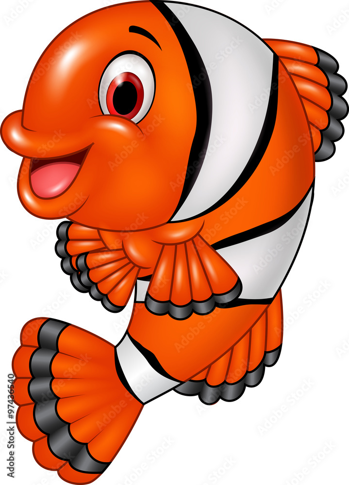 Cartoon funny clown fish posing isolated on white background Stock ...