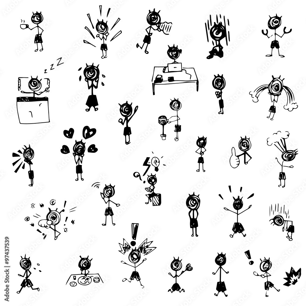 line doodle action people symbol of free hand drawing Stock Vector ...