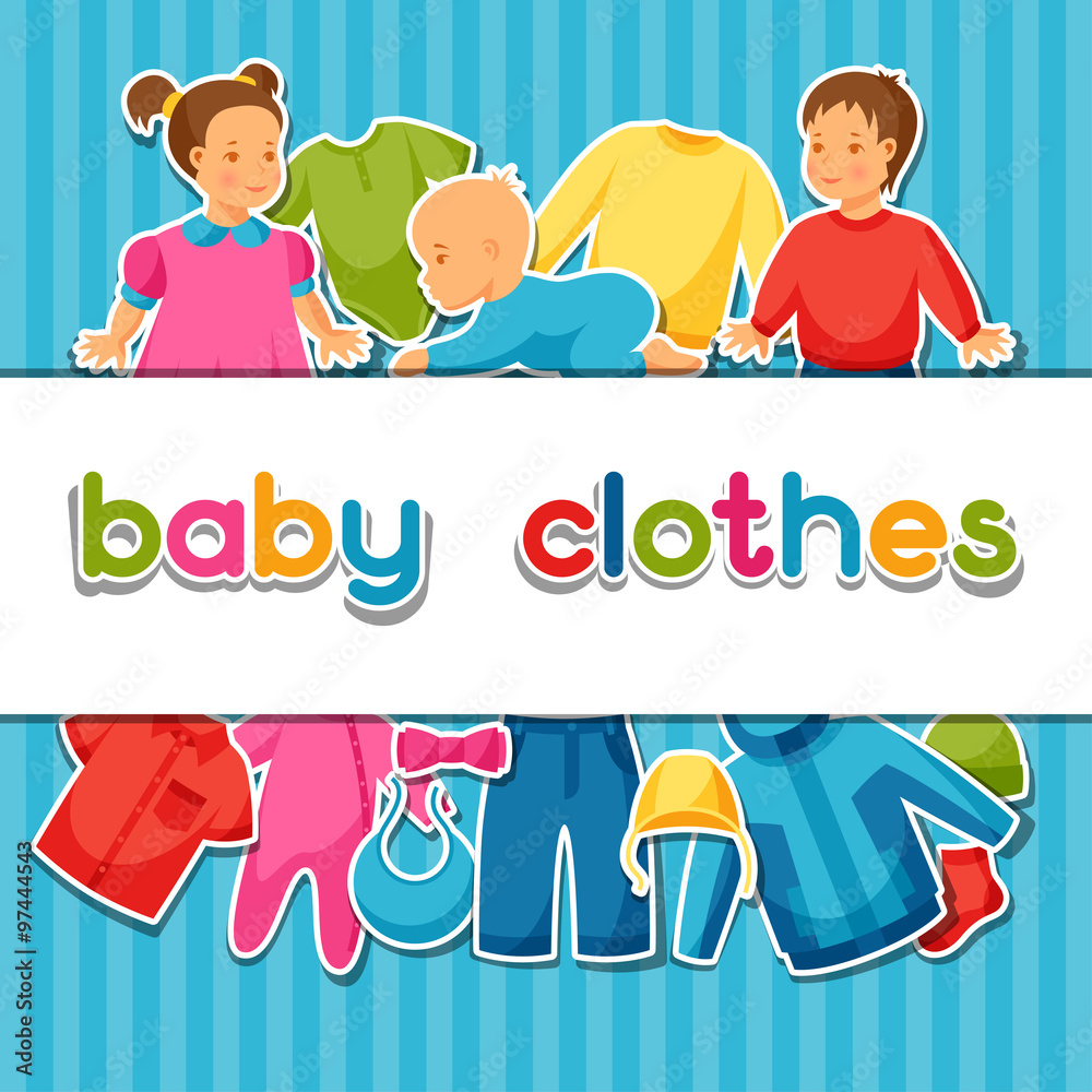 Baby clothes. Background with clothing items for newborns and children ...