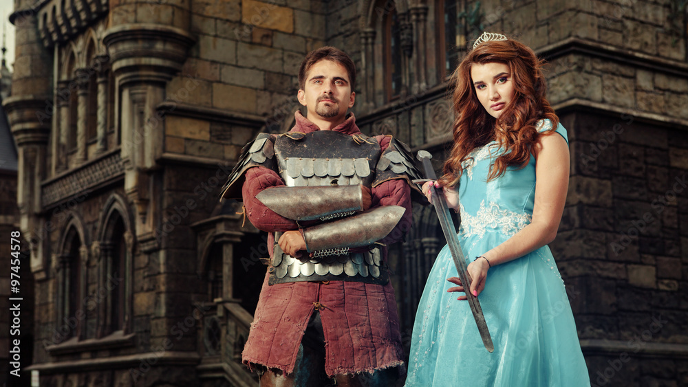 Beautiful princess is giving sword to her brave knight. Ancient Stock ...