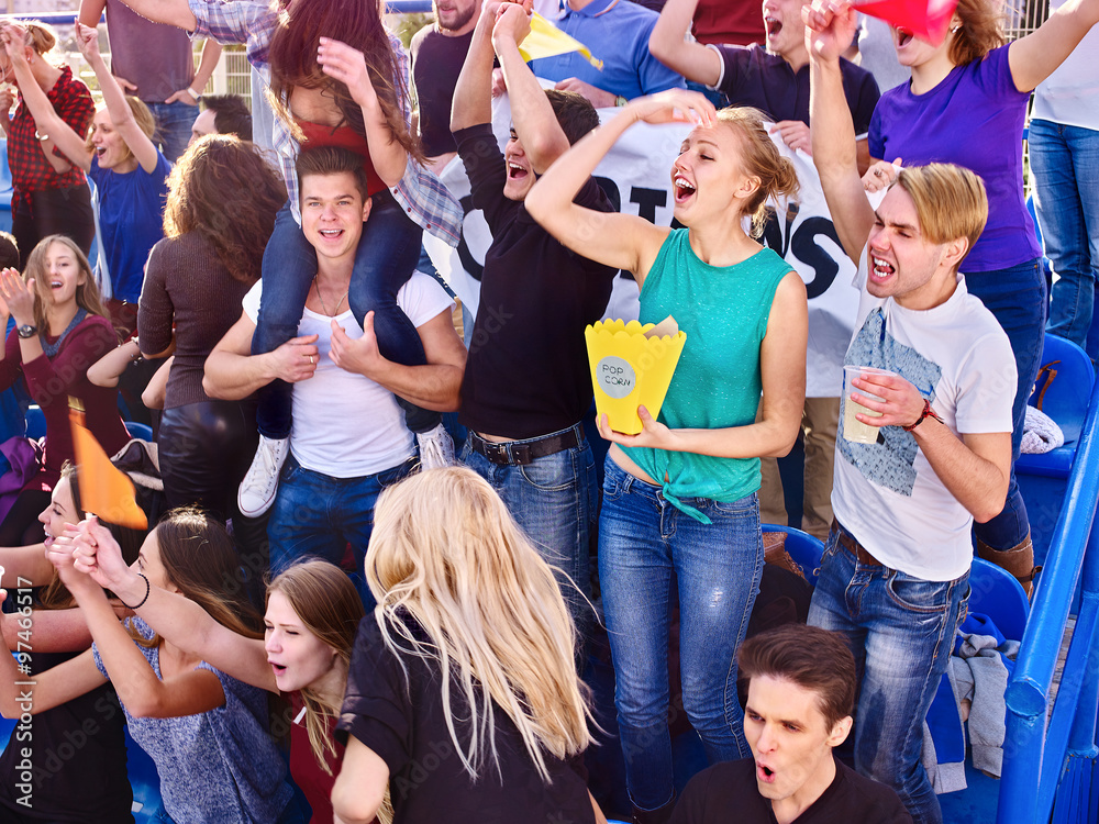 Sport fans holding champion banner on tribunes. Stock-Foto | Adobe Stock