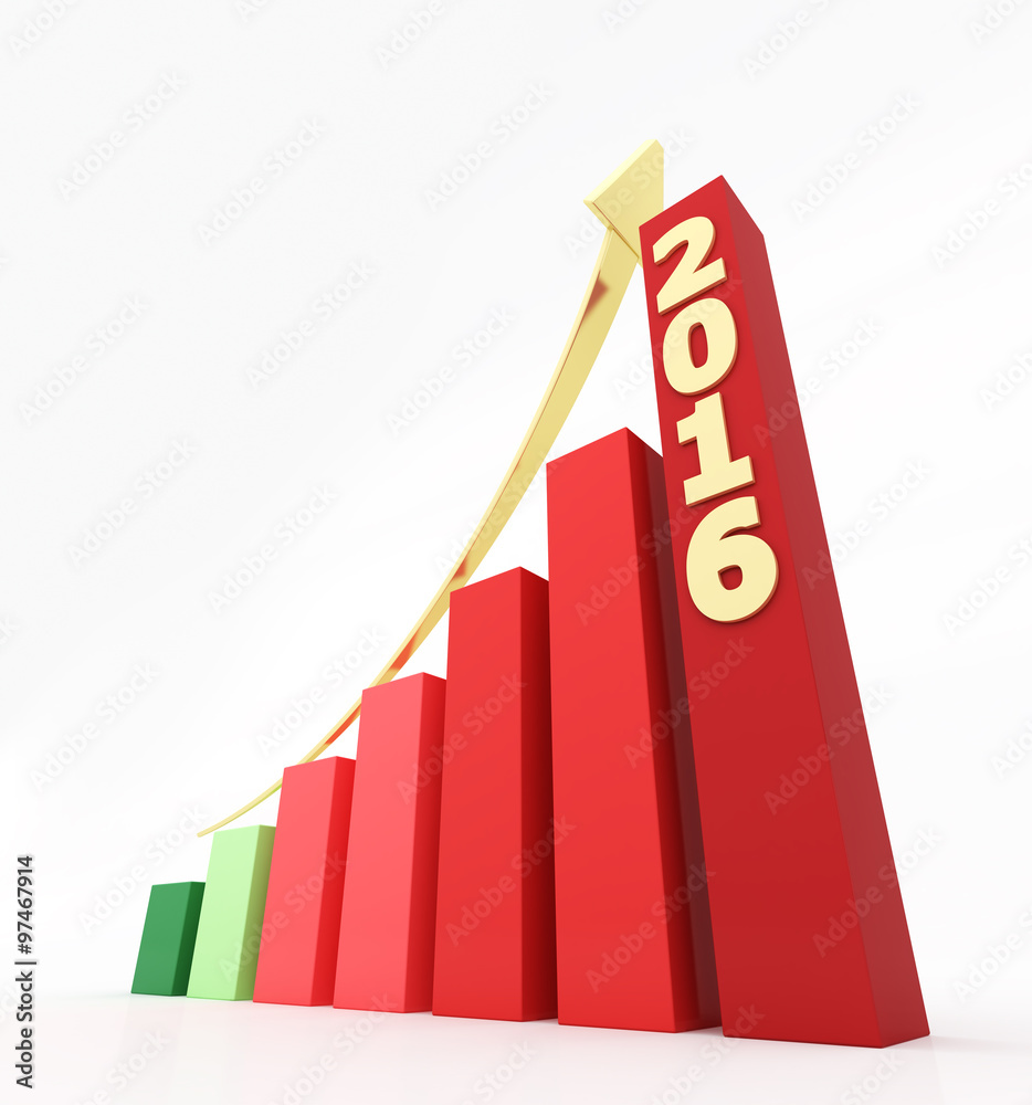 2016 growth chart on white background. Bar graph with rising arrow ...