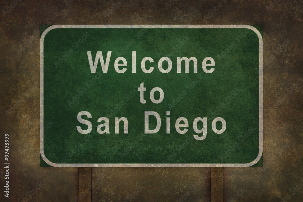Welcome to San Diego roadside sign illustration Stock Illustration ...