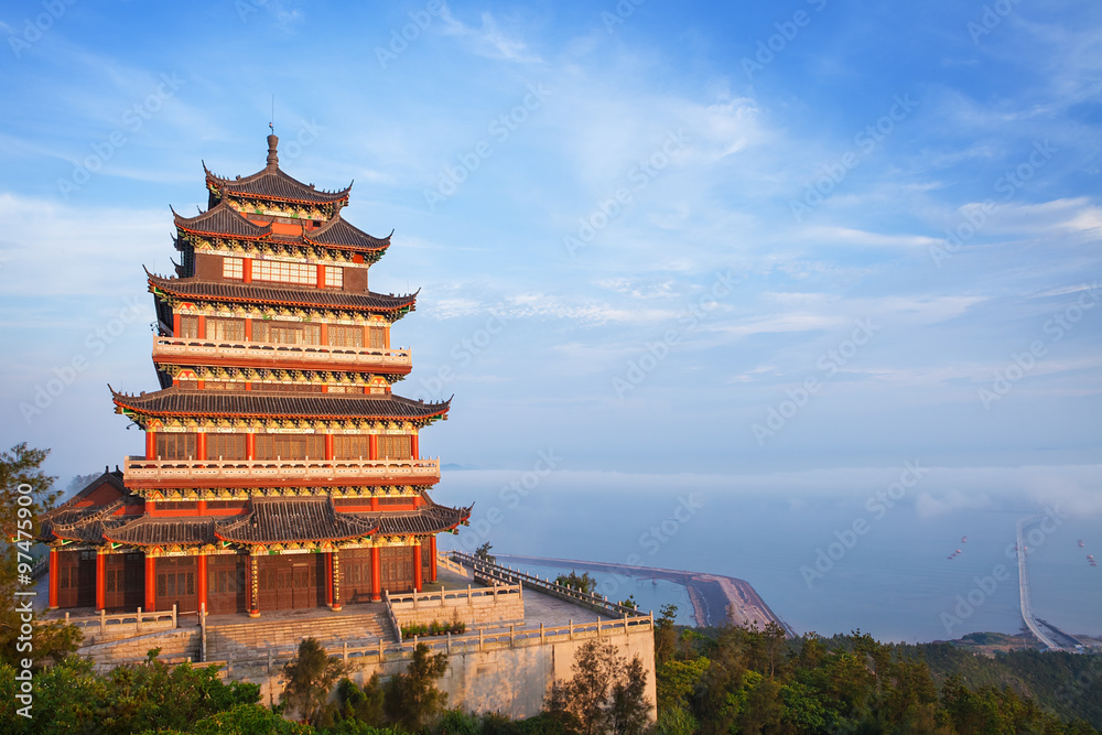 Beautiful ancient temple on the seaside, China Stock Photo | Adobe Stock