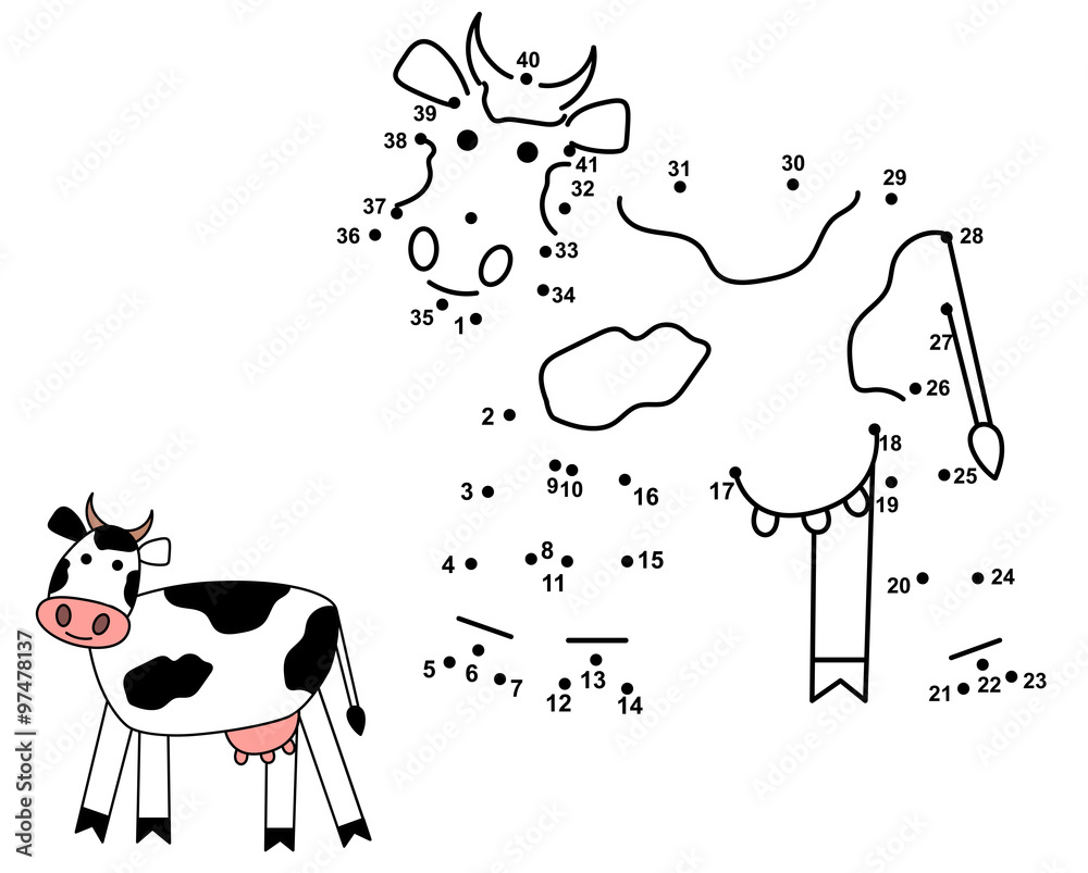 Connect the dots to draw the cute cow. Game for children Stock Vector ...