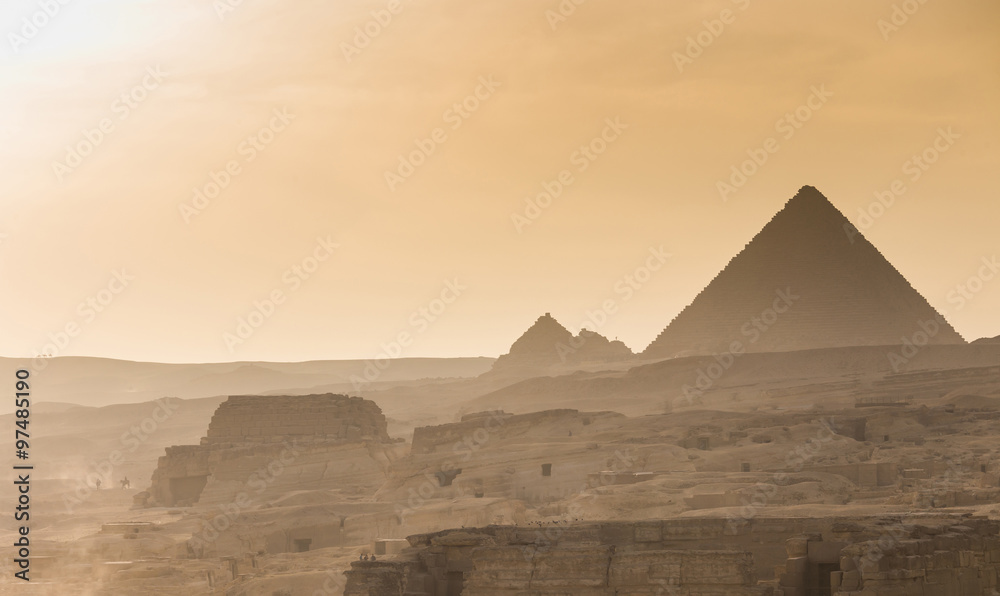 Egypt. Cairo - Giza. General view of pyramids from the Giza Plat Stock ...