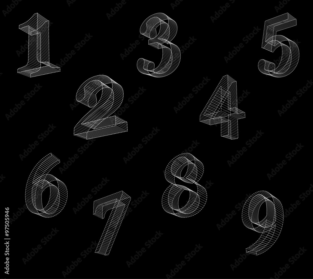 Vector low poly numbers font. Set Polygon number alphabet. Vector ...
