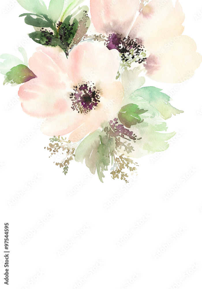Greeting card with flowers. Pastel colors. Handmade. Watercolor Stock ...