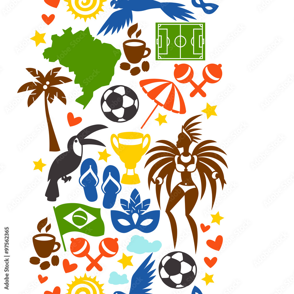 Brazil seamless pattern with stylized objects and cultural symbols ...