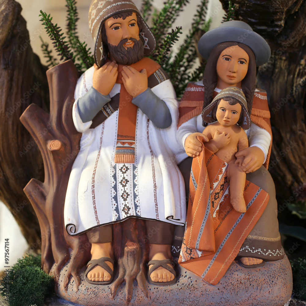 Peruvian nativity scene with baby Jesus St Joseph and santa mari Stock ...