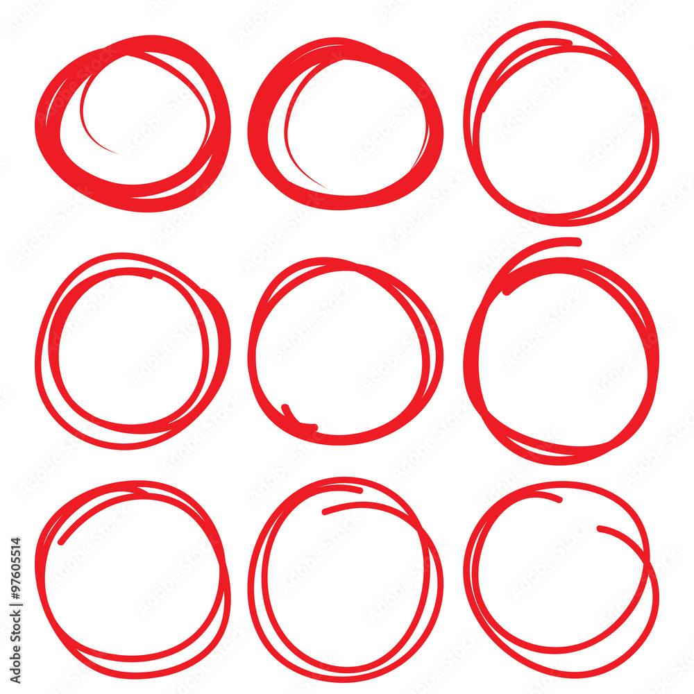Highlighter elements, red circle set, collection of correction and hand ...